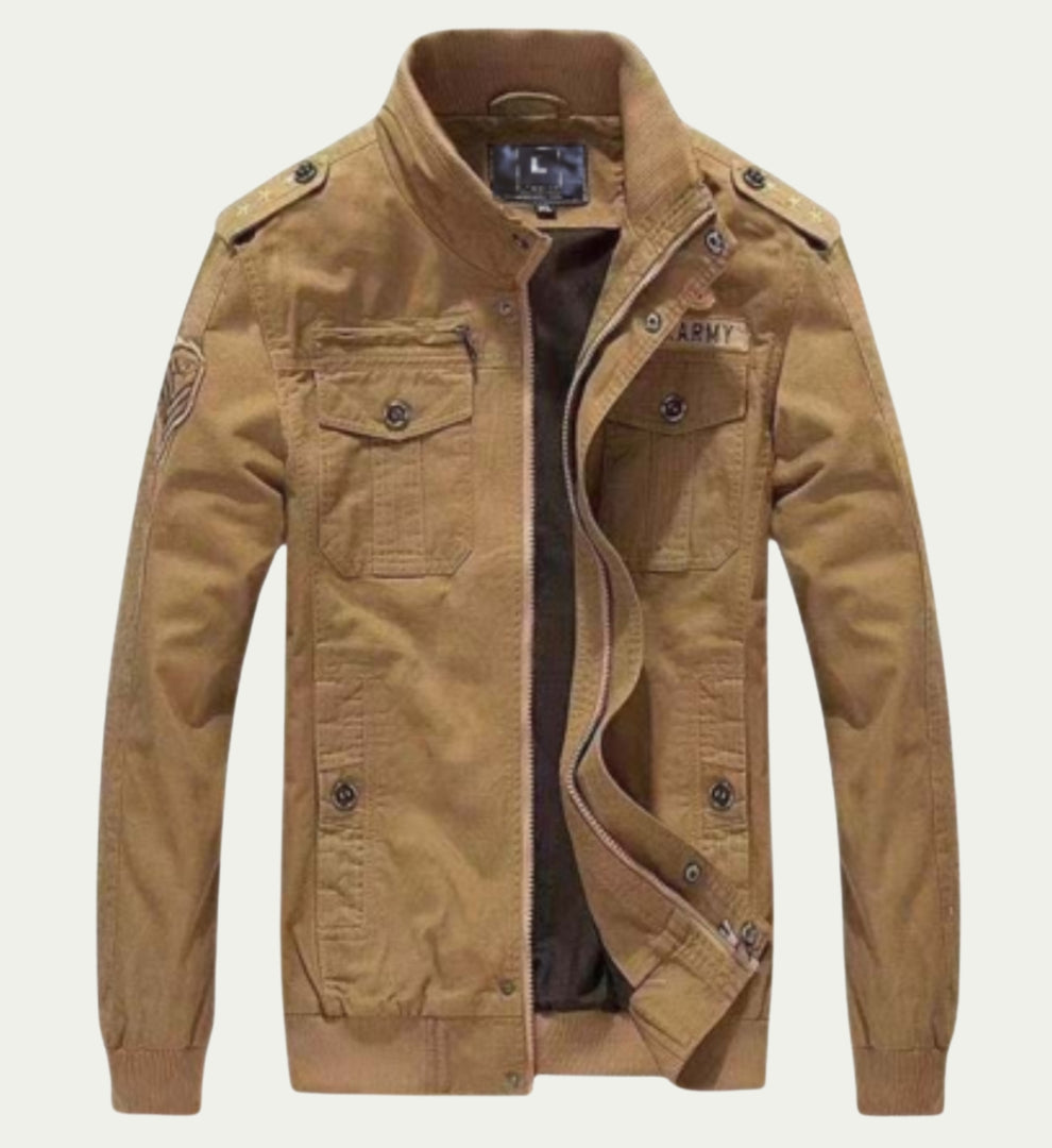 L'MONTE Men's Military-Style Khaki Cargo Jacket For Mild Winter ...